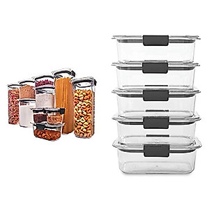 Rubbermaid Brilliance Pantry Organization & Food Storage Containers, Set of 10 (20 Pieces Total) & Brilliance Food Storage Container, BPA free Plastic, Medium, 3.2 Cup, 5 Pack, Clear