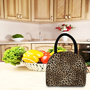 ZZKKO Red Poppies Lunch Bag Box Tote Organizer Lunch Container Insulated Zipper Meal Prep Cooler Handbag For Women Men Home School Office Outdoor Use (Leopard)