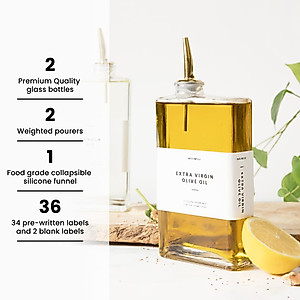 Molimoli Olive Oil Dispenser for Kitchen, Oil and Vinegar Dispenser Set, Glass Olive Oil Dispenser Bottle, Soy sauce dispenser, coffee syrup bottles | Set of 2 - Gold Oil Dispenser