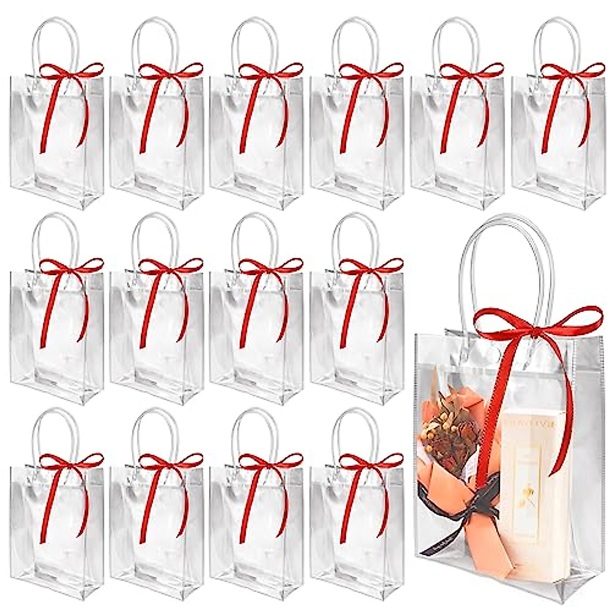 CZWESTC 36 Pcs Clear PVC Gift Bags with Handles, Small Transparent Gift Wrap Bags, Clear Tote Bag, Reusable Shopping Bags with Handle for Merchandise, Retail, Small Business (9.06 x 6.3 Inch)