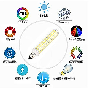New Upgrade -E11 led Bulb,125 LEDs 100W 120W Halogen Bulbs Equivalent, 10w 1100lm, E11 Mini Candelabra Base White 6000k,AC 110V/130V,JD T3 T4 Bulb (2 Packs)