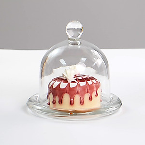 KVMORZE Glass Dessert Dome with Base, Mini Decorative Cake Tray with Glass Dome Cover, Cake Fruit Display Server Tray for Kitchen, Party, Weddings, Appetizer Dessert and Cheese Serving Platter