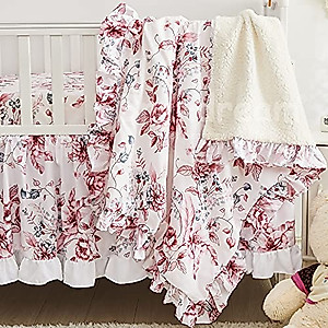Brandream Girls Nursery Bedding Pink Floral Crib Bedding Set 3 Piece Farmhouse Baby Blanket Set, 3 Piece