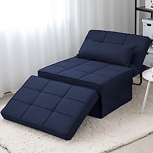 Sofa Bed, 4 in 1 Multi-Function Folding Ottoman Breathable Linen Couch Bed with Adjustable Backrest Modern Convertible Chair for Living Room Apartment Office,Blue