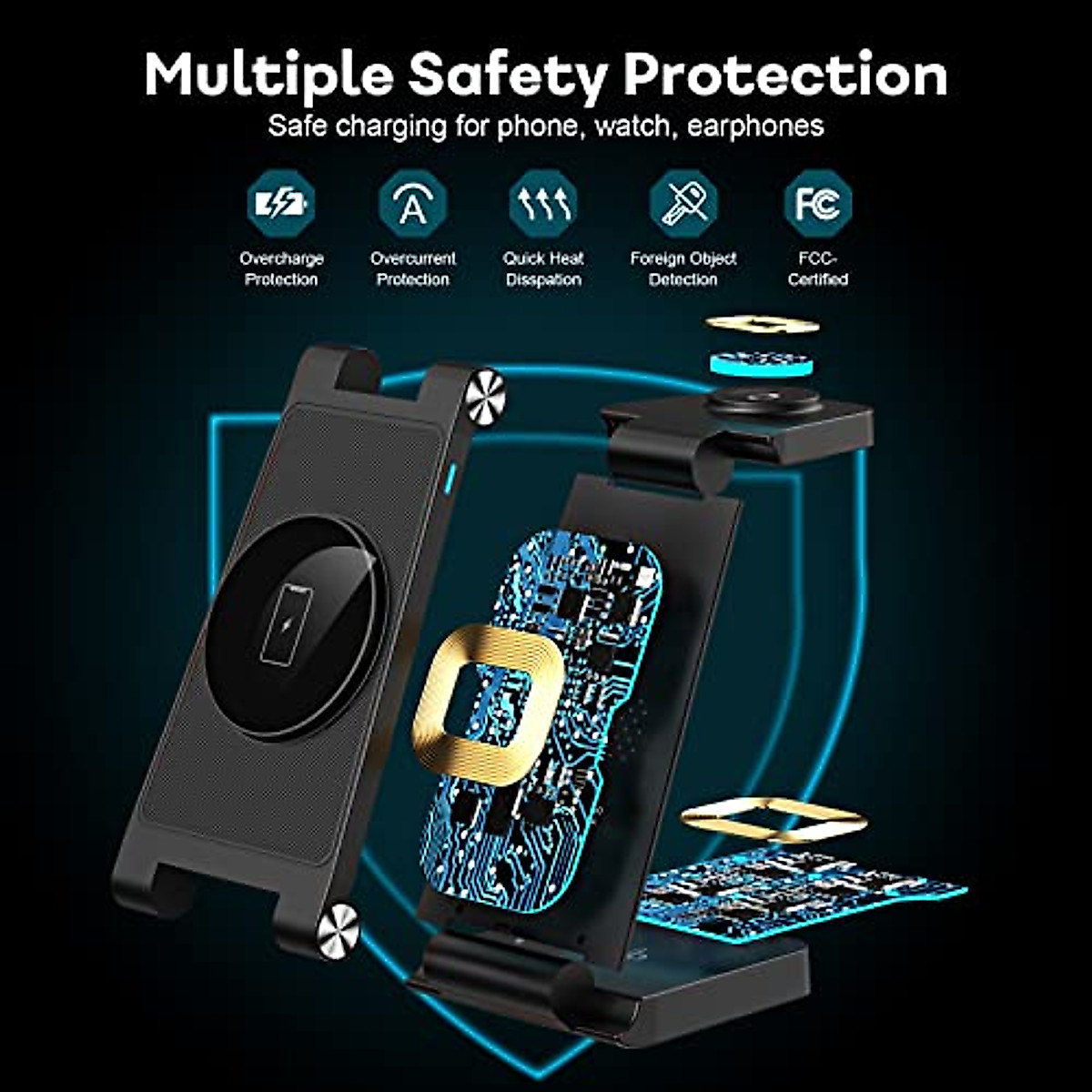 GEJIUCAI Magnetic Wireless Charger, 3 in 1 Fast Wireless Charging Station for Multiple Devices, for iPhone 14/Pro/Max/Plus/13/12, Apple Watch Ultra 8/7/6/5/4/3/2, AirPods 3/Pro/Pro2
