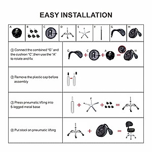 Lilfurni Black Lift Swivel Rolling Stool Round Chair,Thick Sturdy Padding,Adjustable Stool with Wheels for Doctor,Medical,Massage Salon,Office,Shop(with Back, Black)