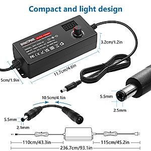 SHNITPWR Universal AC to DC Adapter 3V ~ 24V 2A 48W Switching Power Supply 3V 5V 6V 9V 12V 15V 18V 19V 20V 24V 1A 1.5A 2 Amps Adjustable AC/DC Converter Transformer with 14 Tips & Polarity Converter