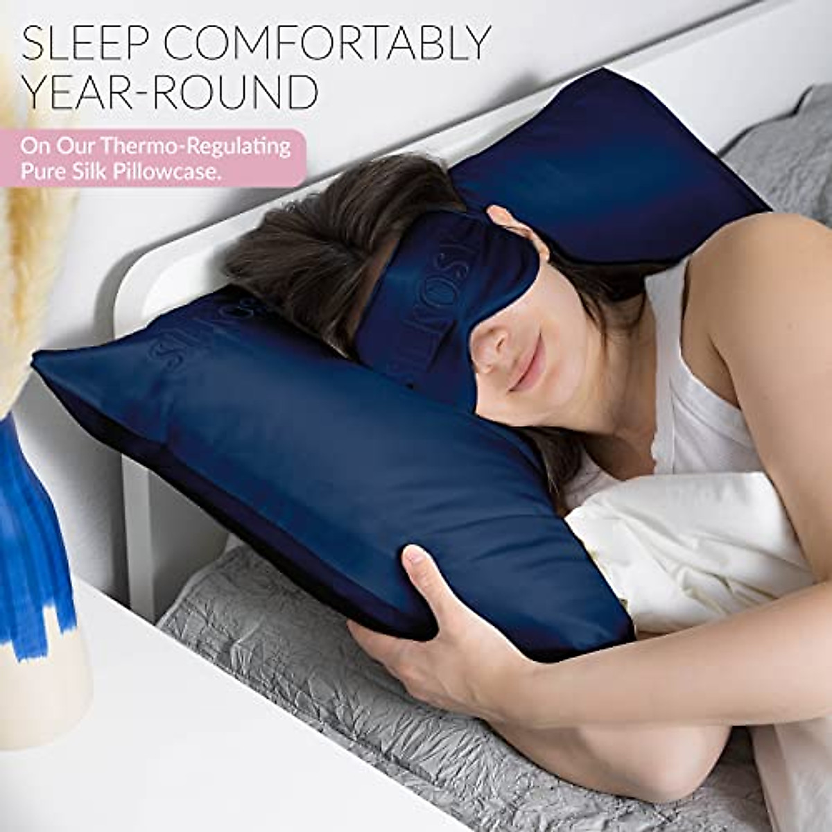 Mulberry Silk Pillowcase for Hair and Skin with Hidden Zipper, 22 Momme 100% Real Silk Pillow Case with Sleep Mask, Premium Grade 6A Silk Promotes Soft Skin, 900 Thread Count