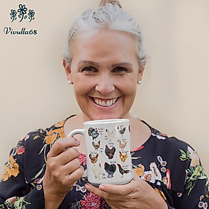Vivulla68 Breeds of Chicken Coffee Mug 15Oz With Keychain, Chicken Gifts For Chicken Lovers, Chicken Mom Stuffs, Chicken Coffee Cup For Women, Chicken Themed Gifts, Chicken Lady Gifts