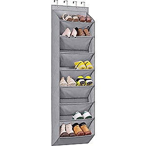 KEETDY Over the Door Shoe Organizer with 8 Deep Pockets, Hanging Shoe Rack for Closet Hanger Fits 20 Pairs Shoe Holder for Narrow Door Shoe Storage, Grey