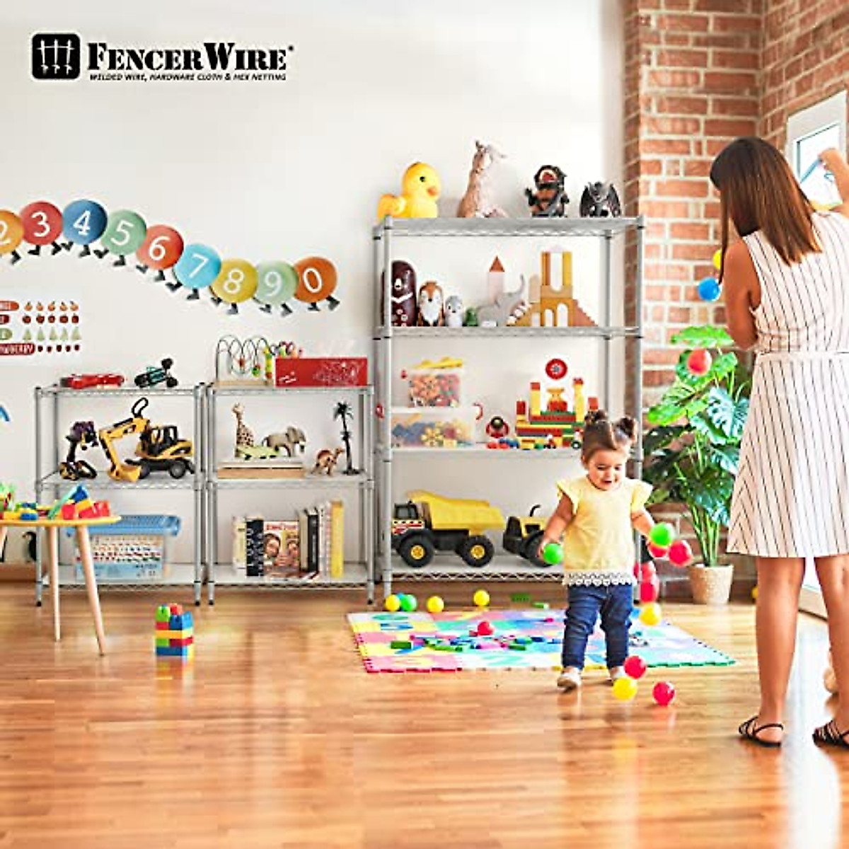 Fencer Wire NSF Adjustable Height Wire Shelving w/Liner & Wheels, Rolling Basement Storage Shelving, Metal Storage Shelving, Garage Shelving Storage Organizer, Utility Shelf, w/Liner, 4-Tier Silver