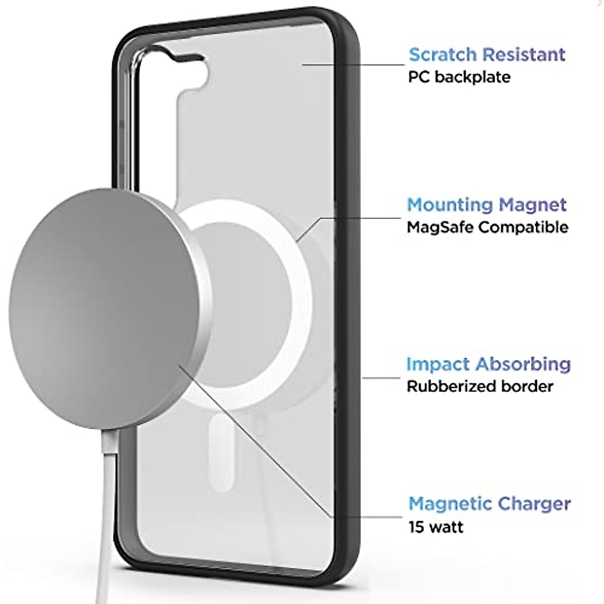 Encased Magnetic Case with Wireless Charger Included - for Samsung Galaxy S23 Plus - Compatible with MagSafe Accessories (Clear/Black)