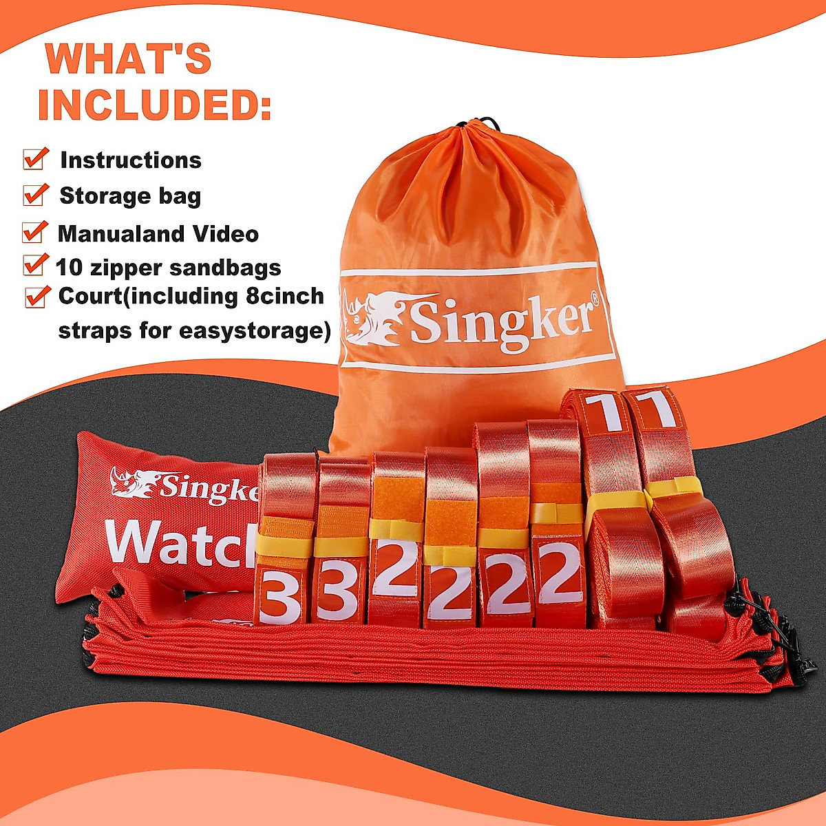 Singker PortablePickleball Court Marking Kit,Innovative, 10 Zippered sandbags Keep thewind from Messing Around,Temporary Pickleball Boundary Lines, 8 Nylon webbings, Net Not Included