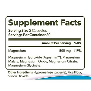 Nutriacts Magnesium Complex 60 Capsules: 4-in-1 Energy, Mood, Sleep, Digestive Support with Aquamin - Gentle to Stomach, High Absorption Formula for Optimal Health - Magnesium 500mg