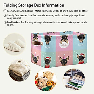 Chihuahua Puppy Snows Storage Basket Dog Storage Organizer Box Bin Large Collapsible Cube Baskets with PU Handles for Shelf Closet Nursery Laundry 1 Pack