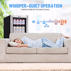 15 Inch Beverage Refrigerator Under Counter, Small Beverage Fridge with Glass Stainless Steel Door&Lock,130 Cans Beverage Cooler For Home, Built-in/Freestanding Mini Fridge for Beer Soda Wine Water