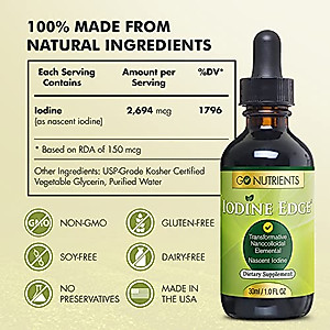 Go Nutrients Nascent Iodine Supplement - High Potency Liquid Drops - Non-GMO, Gluten-Free Iodine Edge Supplement - 30 ml (1.0 fl oz)