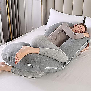 CDEN Pregnancy Pillow, C Shaped Full Body Pillow 52", Maternity Pillow Support for Back, Legs, Neck, HIPS for Pregnant Women with Removable Washable Jersey Cover(Darkgrey)
