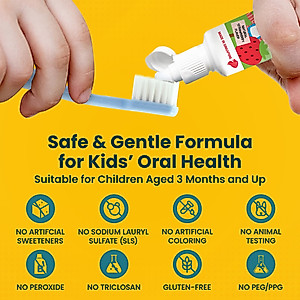 Pearlie White 99.78% Natural Fluoride Kids Toothpaste (1.58oz, 45gm) | Kids Toothpaste with Fluoride | Extra Gentle Enamel Safe Toothpaste for Kids | Low RDA | Natural Strawberry Flavor