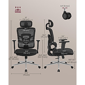 VASAGLE Ergonomic Office Chair, High Back Desk Chair, Mesh Computer Chair with Height Adjustable Lumbar Support, Adjustable 3D Headrest and Armrests, for Home Office, Ink Black UOBN070B21