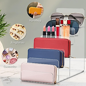 DOITOOL 6-Tier Purse Display Stand,Acrylic Display Riser Shelf Wallet Organizer,Handbag Display Stand Holder,Perfume Organizer Clear Retail Display Stands