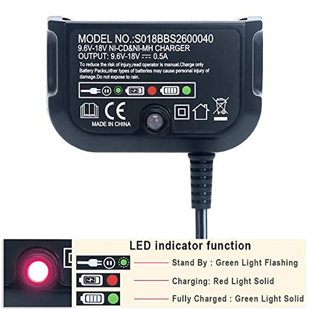 Elefly 9.6V-18V Replacement for Black & Decker Battery Charger 90556254-01, Compatible with Black and Decker 18V 14.4V 12V 9.6V NiCad & NiMh Battery HPB18 HPB18-OPE HPB14 HPB12 HPB96