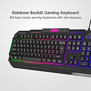 ASTRUM KG200 Wired Gaming Keyboard, LED Rainbow Gaming Backlit, 19 Anti-ghosting Keys, Quick-Response, Multimedia Control for PC and Desktop Computer