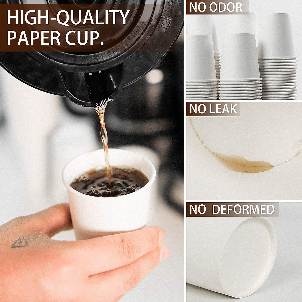 Vumdua 300 Pcs 6 oz Disposable Paper Cups, Hot Cold Beverage Drinking Cup for Coffee, Water, Tea, Juice, Espresso & Cortado (White)