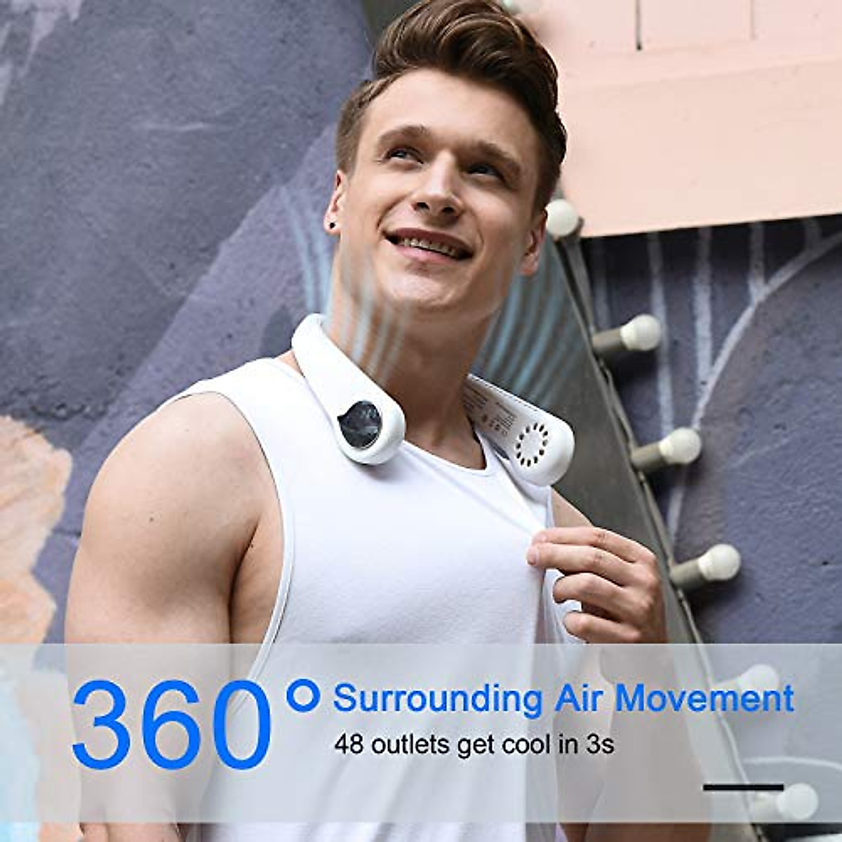 ITHKY Portable Neck Fan Hands Free Bladeless Neck Fan, 360° Cooling Hanging Fan, USB Rechargeable Personal Neck Fan, Headphone Design Neck Air Conditioner with 3 Wind Speed for Outdoor Indoor (White)