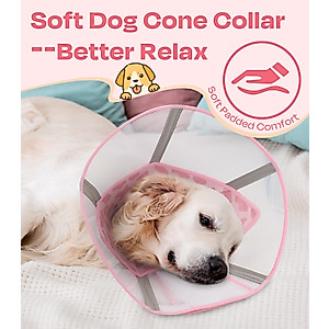 Soft Dog Cone Collar, Breathable Dog Cones for Large Medium Small Dogs, Comfortable Elizabethan Collar for Dogs After Surgery, Adjustable Dog Recovery E-Collars to Stop Licking