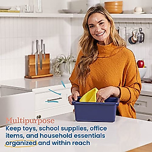 ECR4Kids Scoop Front Storage Bins, Multipurpose Organization, Navy, 10-Piece