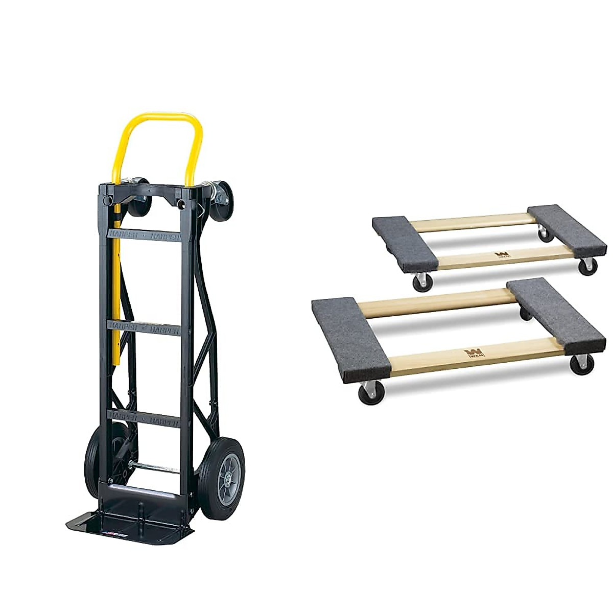 Harper Trucks 700 lb Capacity Convertible Hand Truck and Dolly Bundle with Wen 1320 lbs Furniture Dollies (2 Pack)