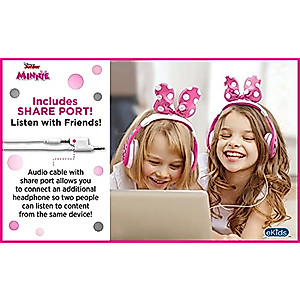 Minnie Mouse Kids Headphones for Kids Adjustable Stereo Tangle-Free 3.5Mm Jack Wired Cord Over Ear Headset for Children Parental Volume Control Safe for School Home & Travel Packaging
