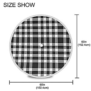 Black White Buffalo Check Outdoor Tablecloth Farmhouse Tartan Round Tablecloths with Umbrella Hole and Zipper Circular Patio Table Cloths Covers for Backyard BBQ Picnic 60 Inch