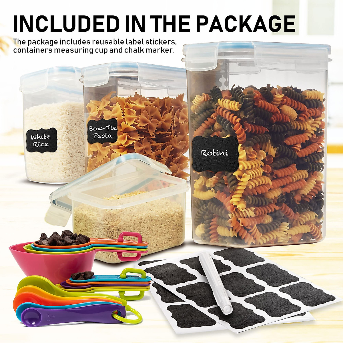 LARGE Airtight Food Storage Containers 30 PC with Lids I Plastic Kitchen & Pantry Organization Containers BPA Free Ideal for Spaghetti, Flour, Rice, Oats, Cereal & Sugar + Marker & Labels