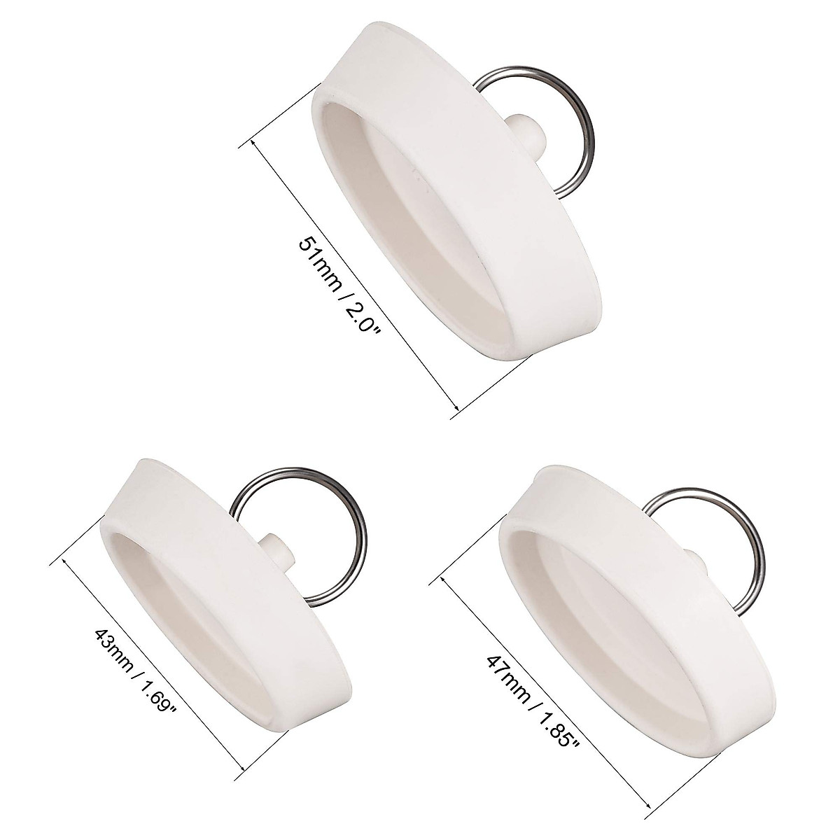 uxcell Drain Stopper, 3 Sizes Rubber Sink Stopper Plug 43mm/47mm/51mm with Hanging Ring for Bathtub Kitchen and Bathroom 1Set (3 Pieces)