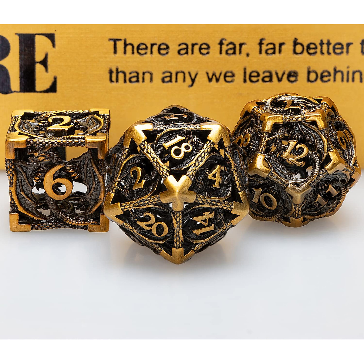 Dungeons and Dragons Dice ARUOHHA DND Metal Dice Set D and D Dice for Pathfinder MTG Board Games Role Playing Dice Hollow Polyhedral Dice D&D Dice with Gift Box D20 D12 D10 D8 D6 D4 (Ancient Bronze)