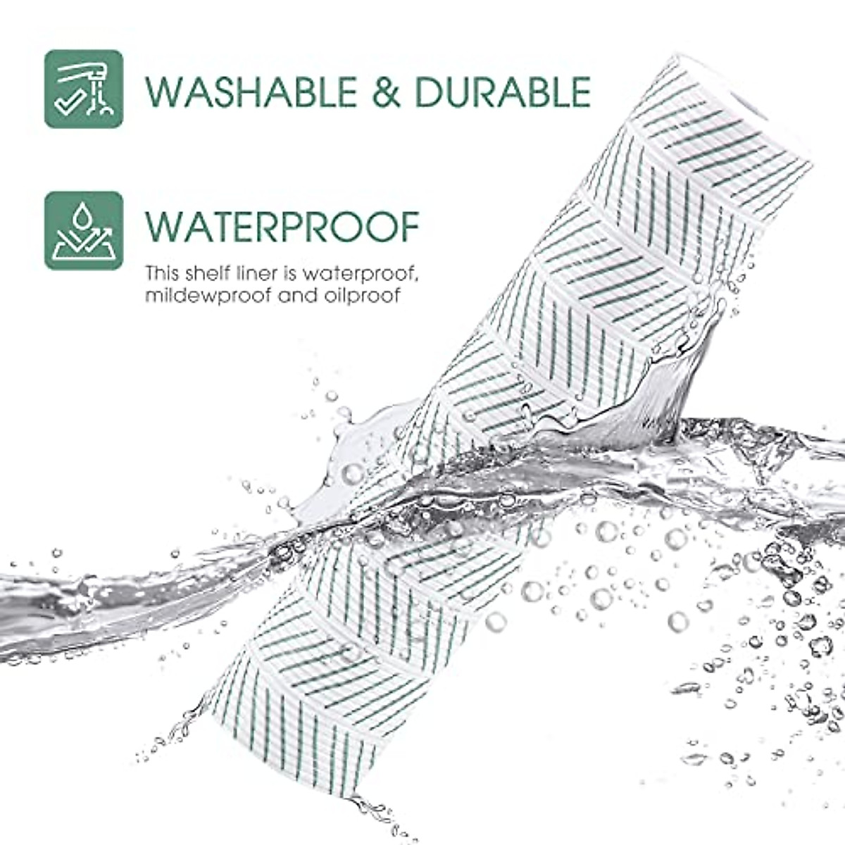 Glotoch Premium Non Slip Shelf Liner, Non Adhesive Drawer Liner, Waterproof Shelf Liners for Kitchen Cabinets, Drawer, Fridge, Wire Shelving, Pantry-12" X240", Heavy Duty, White and Green Herringbone