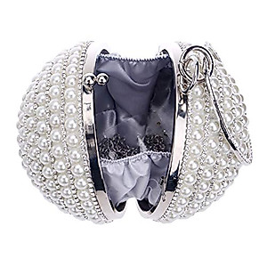 Tngan Womens Evening Bag Round Ball Wedding Handbag Artificial Pearl Purse Silvery