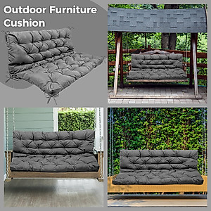 Homaisson Swing Replacement Cushion, Outside Bench Cushion with Backrest, 2-3 Seater Cushion with 8 Ties for Outdoor Furniture, 59 x 39 x 4 Inches Porch Swing Cushion Garden Bench