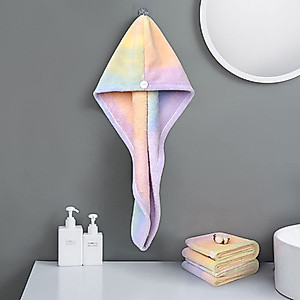 TOPDANCHUANG Microfiber Hair Towel Wrap Head Towels Wrap for Women Rainbow Quick Dry Super Absorbent Twist Turban Drying Hair Caps Super Absorbent Fast Dry Bath Head Wrap for Women