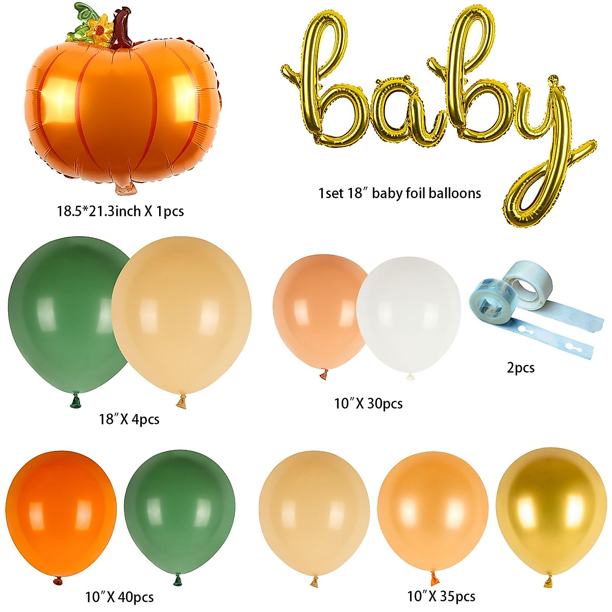 Fall Balloon Arch Garland Kit, 18" 10" 5" Retro Green Burnt Orange Gold Fall Balloons Decorations for Fall Baby Shower Decorations Autumn Thanksgiving Friendsgiving Party Decorations