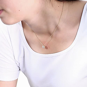 Hroevc Cubic Zirconia Solitaire Pendant Necklace for Women(Gold)