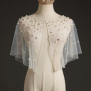 Mopmap Pearls Wedding Capes Shawl Wrap Shrug Bridal Evening Dress Jackets Flapper Bolero Cover Up for Party Formal (off white1)