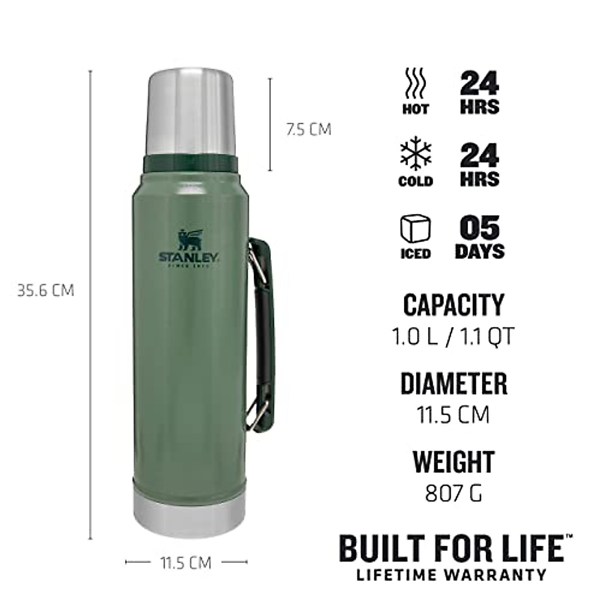 Stanley Classic Vacuum Bottle 1L Hammertone Green