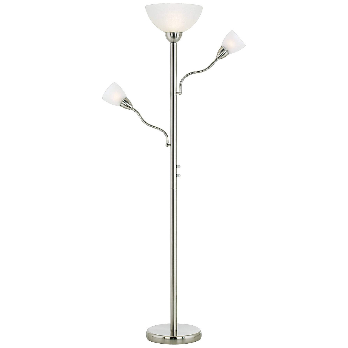 Possini Euro Design Alexei Modern Torchiere Floor Lamp Tree 3-Light Gooseneck Arm 72" Tall Brushed Nickel White Crackle Glass Pole Dimmer Living Room Reading House Bedroom Home Office