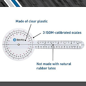 BodyMed 12 Inch Medical Spinal Goniometer Measurer – 360° ISOM Calibrated Scales – Physical Therapy Rehab & Recovery Essential Orthopedic Angle Protractor for Measuring Range of Motion