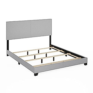 Furinno Pessac Fabric Upholstered Bed Frame with Wooden Slat Support, California King, Glacier