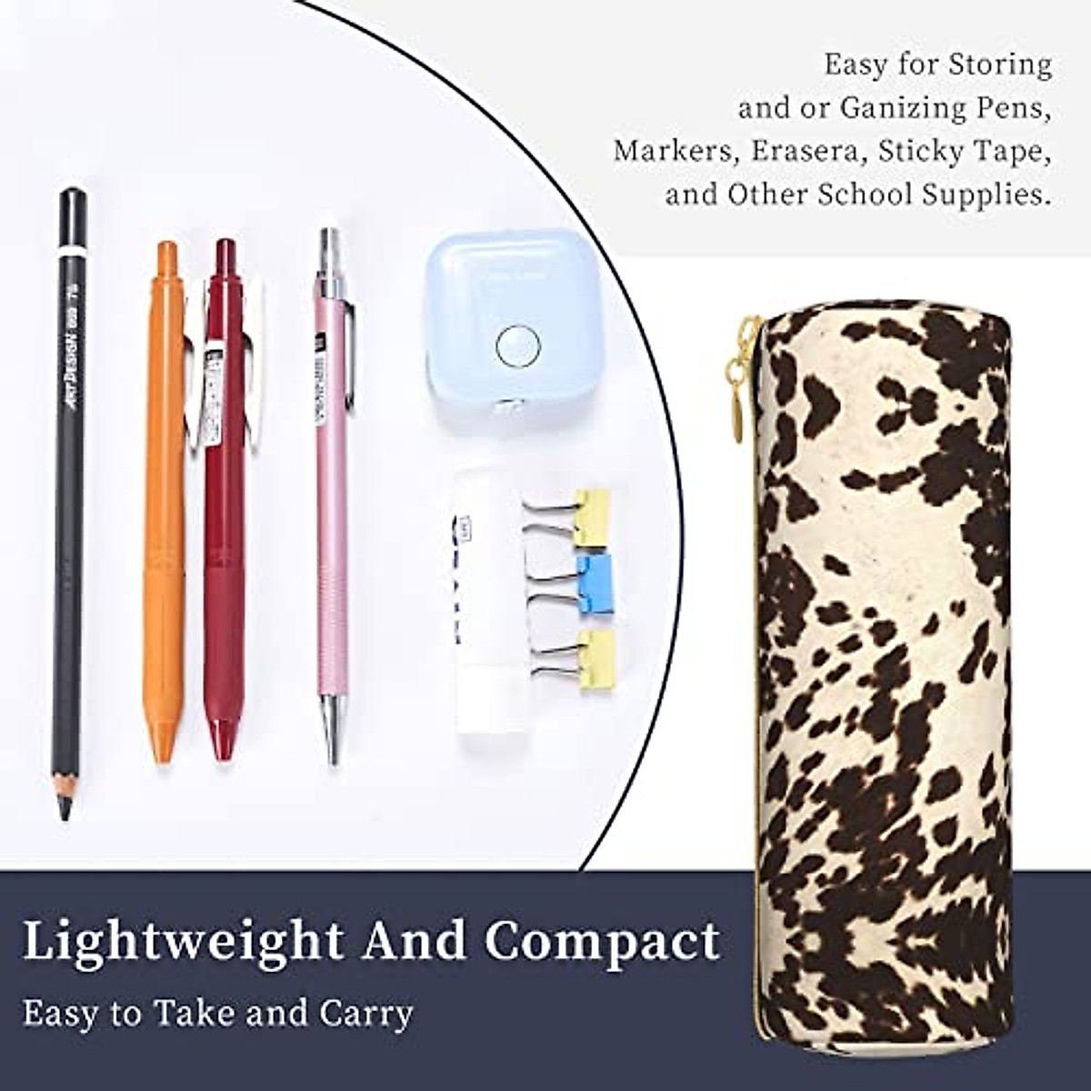 ASEELO Brown Cowhide Pencil Case Pencil Pouch Black Pencil Bag PU Leather Pen Case Big Capacity Pencil Case,for Pens, Markers, Makeups, Change, Coins