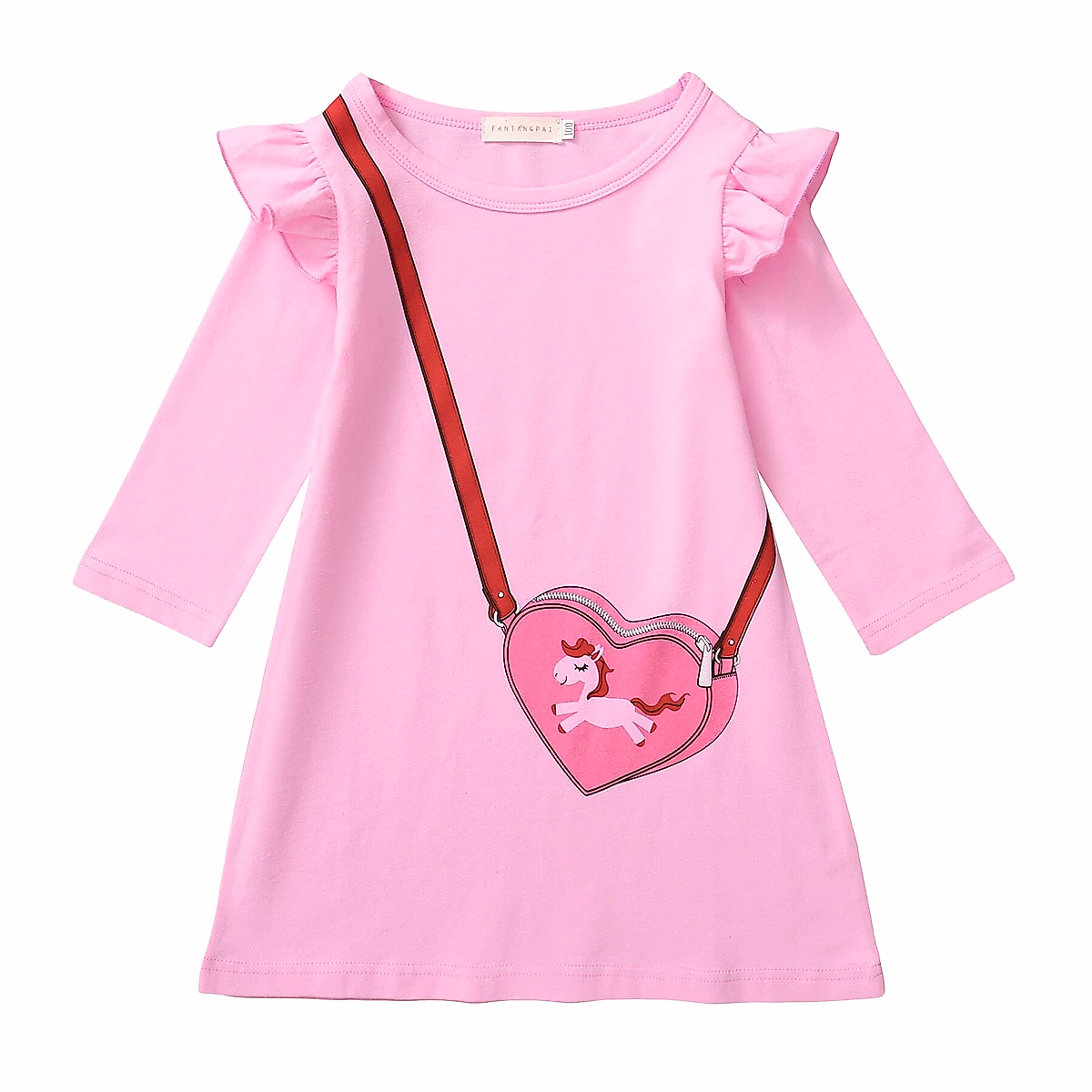 FANTANGPAI Toddler Girl Pink Heart Dress Long Sleeve Baby Girl Cotton Fall Outfit (Pink,8-9 Years)